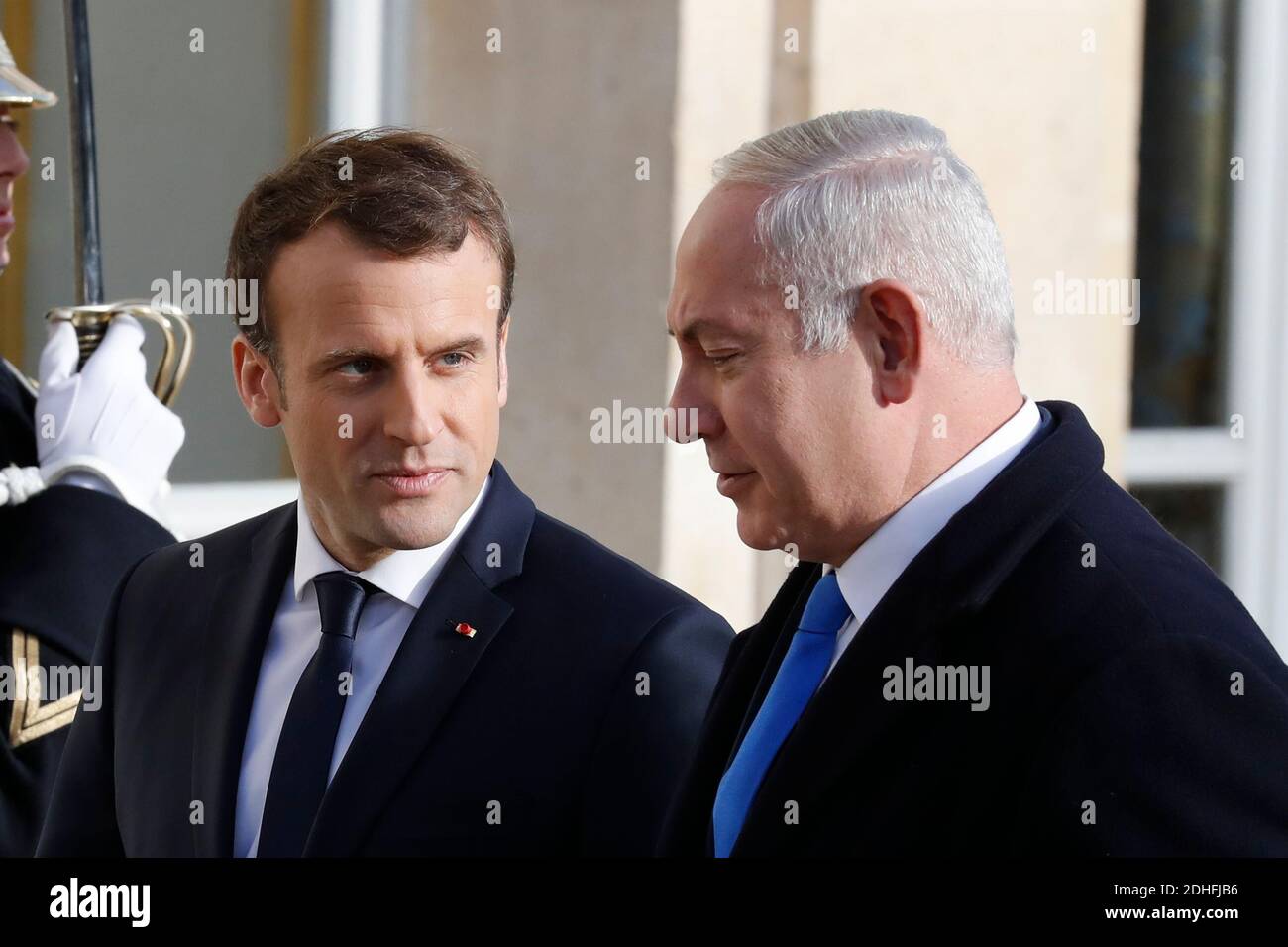 French President Emmanuel Macron greets Israel's Prime Minister ...