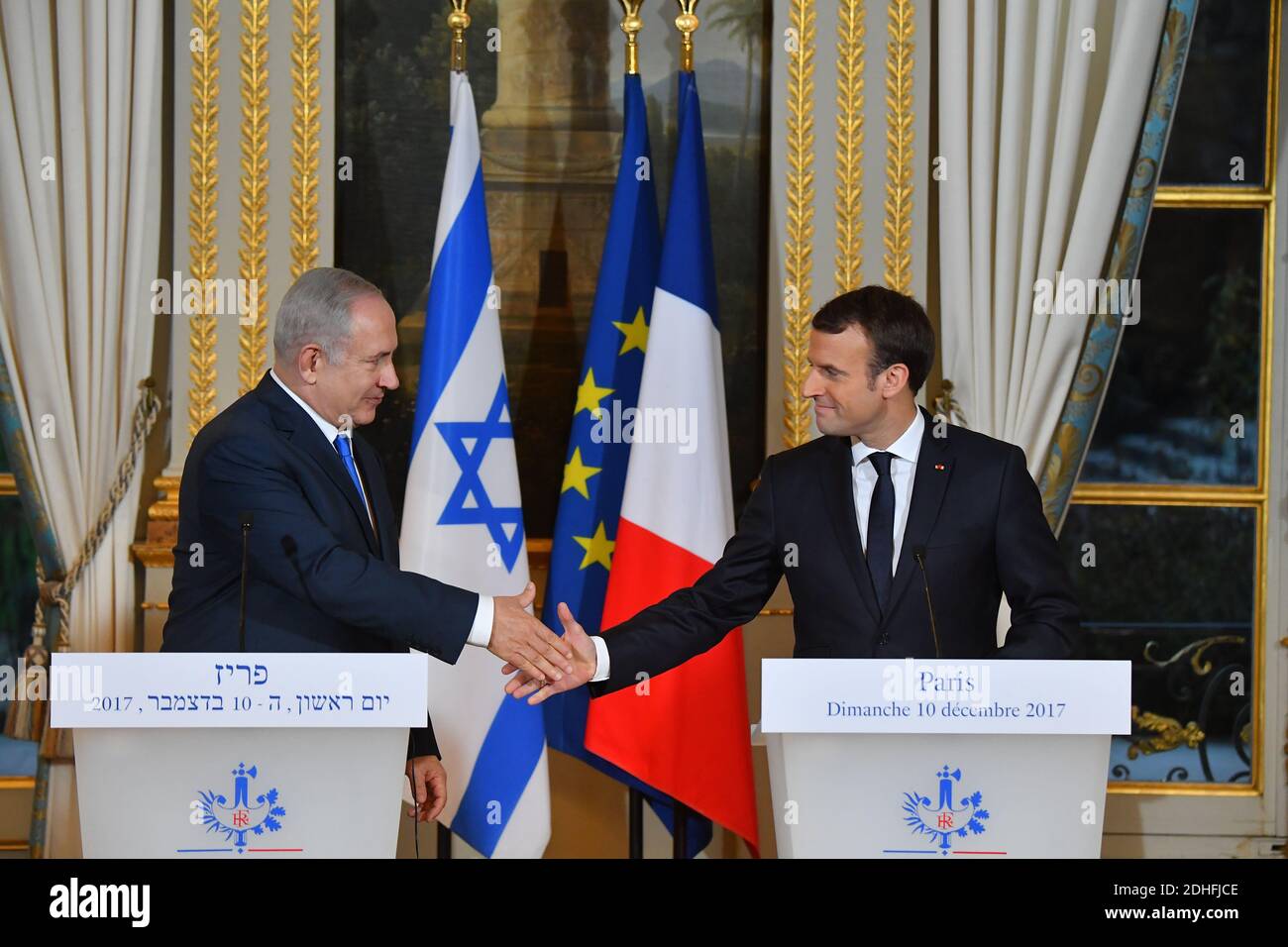 Israeli Prime Minister Benjamin Netanyahu and French President Emmanuel ...