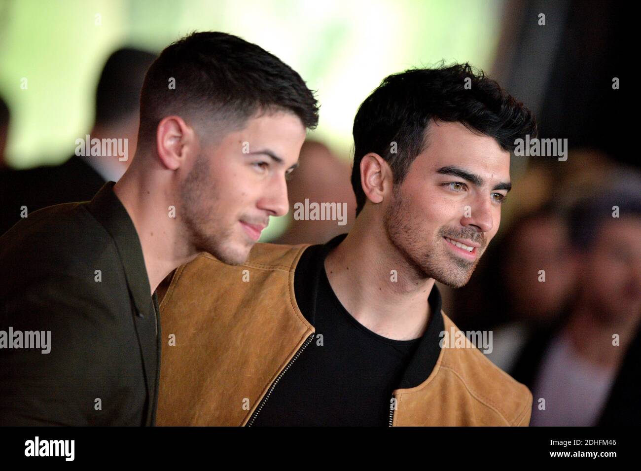 Nick Jonas and Joe Jonas attend the premiere of Columbia Pictures ...