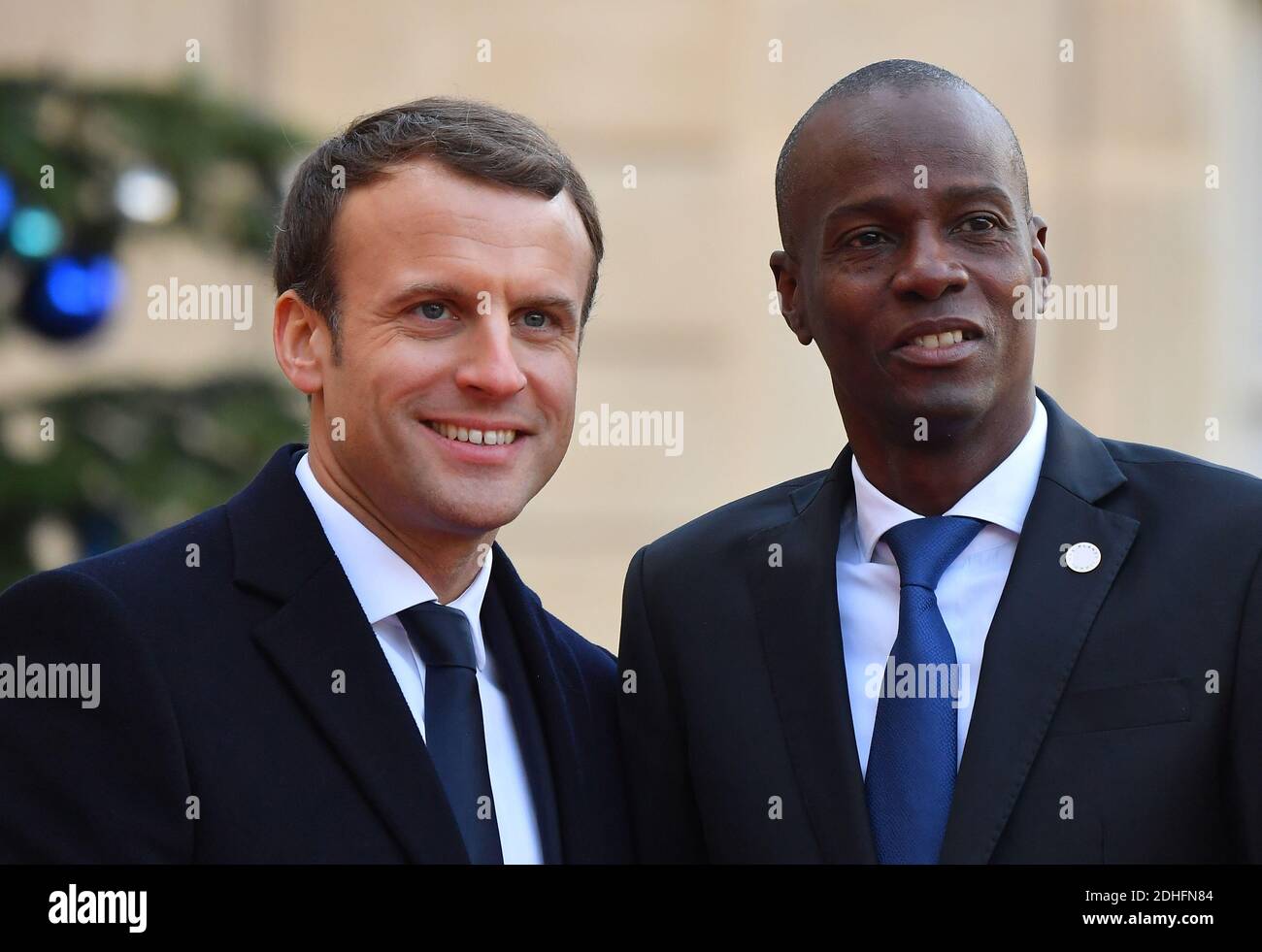 French President Emmanuel Macron welcomes Haitian President Jovenel ...