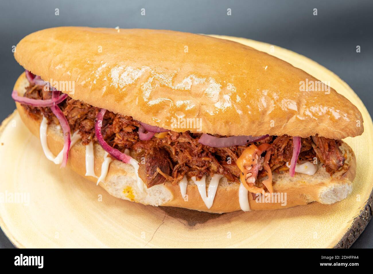 Mexican bun sandwich Torta perfectly prepared Cubana style on the grill ...