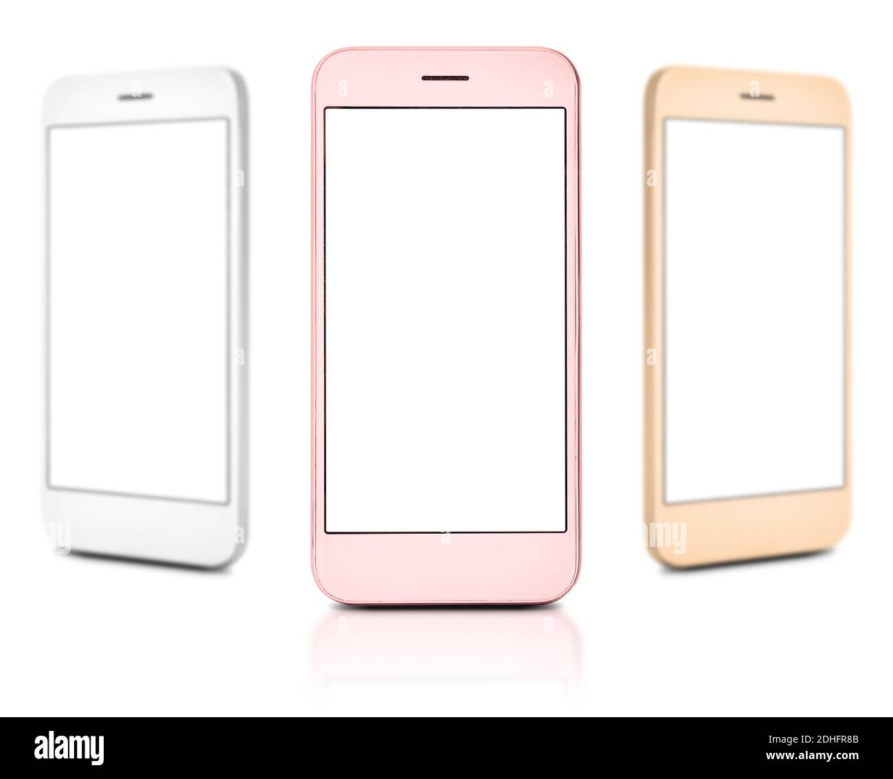 Set of mobile phones with blank screens on white background Stock Photo ...