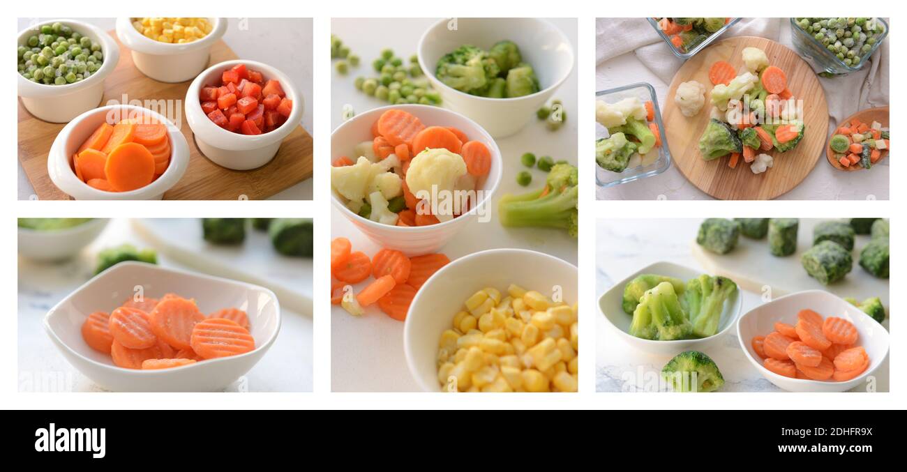 Collage of different frozen vegetables on table Stock Photo - Alamy
