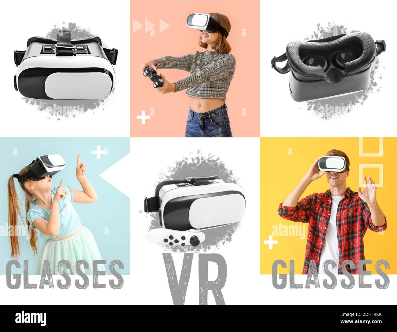 Collage with people using VR glasses Stock Photo - Alamy