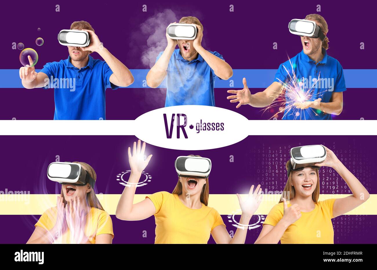 Collage with young people using VR glasses Stock Photo - Alamy