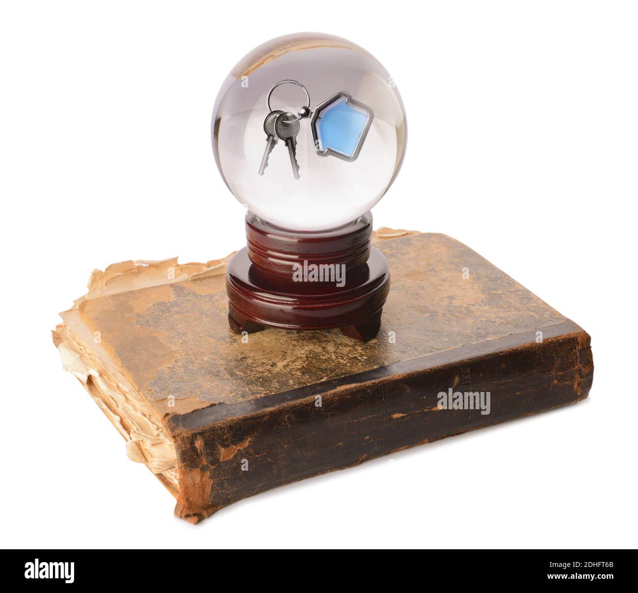 Crystal ball of fortune teller and spell book on white background ...
