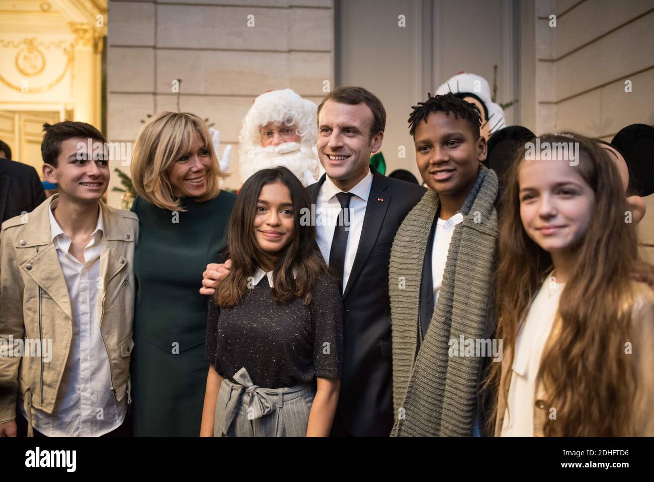 French President Emmanuel Macron and his wife Brigitte with Kids United ...