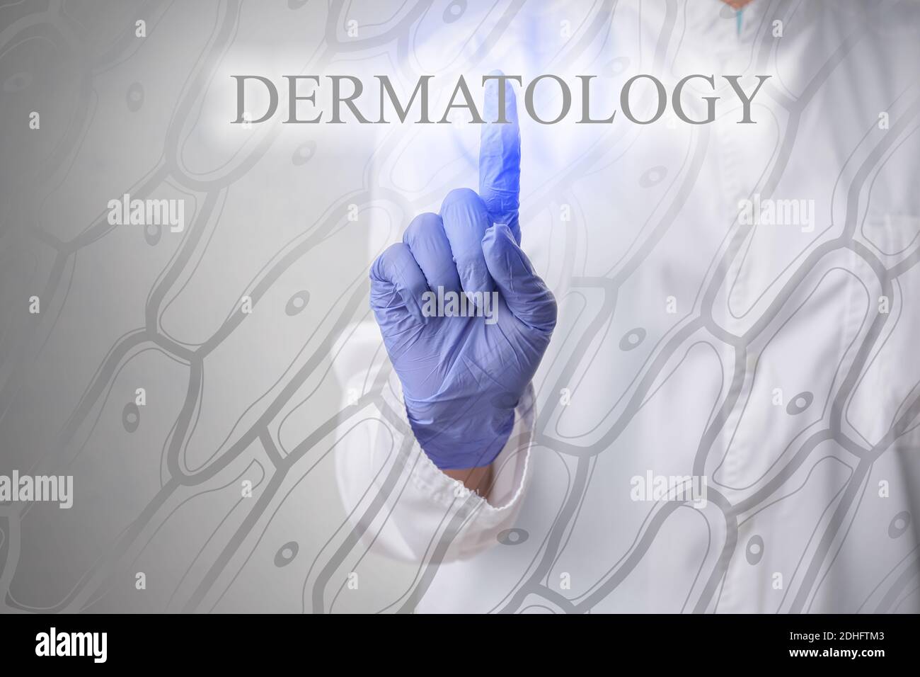 Double exposure of human skin texture and doctor touching word ...