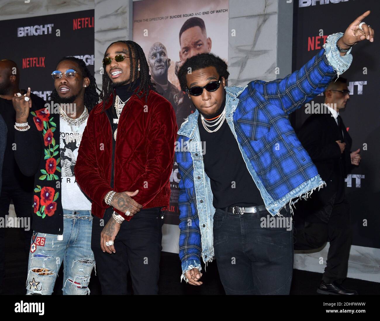 Offset, Quavo and Takeoff attend the Premiere of Netflix's 'Bright' at ...