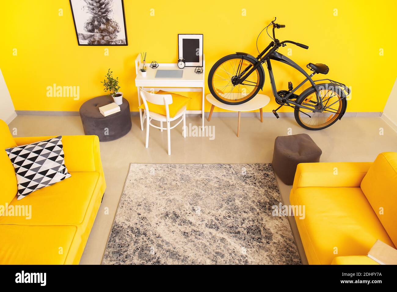 Interior of modern room with bicycle Stock Photo - Alamy