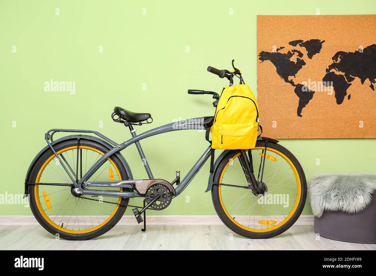 Interior of modern room with bicycle Stock Photo - Alamy