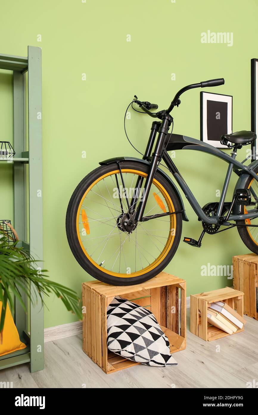 Interior of modern room with bicycle Stock Photo - Alamy