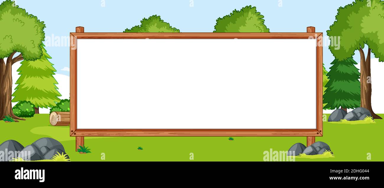 Empty banner board in nature park scenery illustration Stock Vector ...