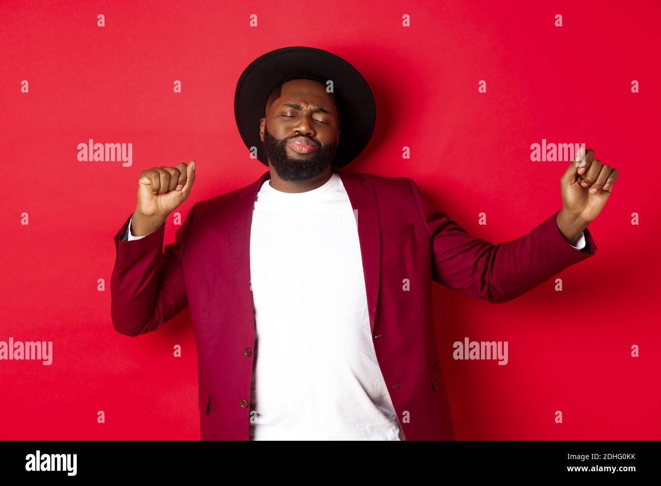 Christmas and people concept. Happy Black man celebrating New Year and ...