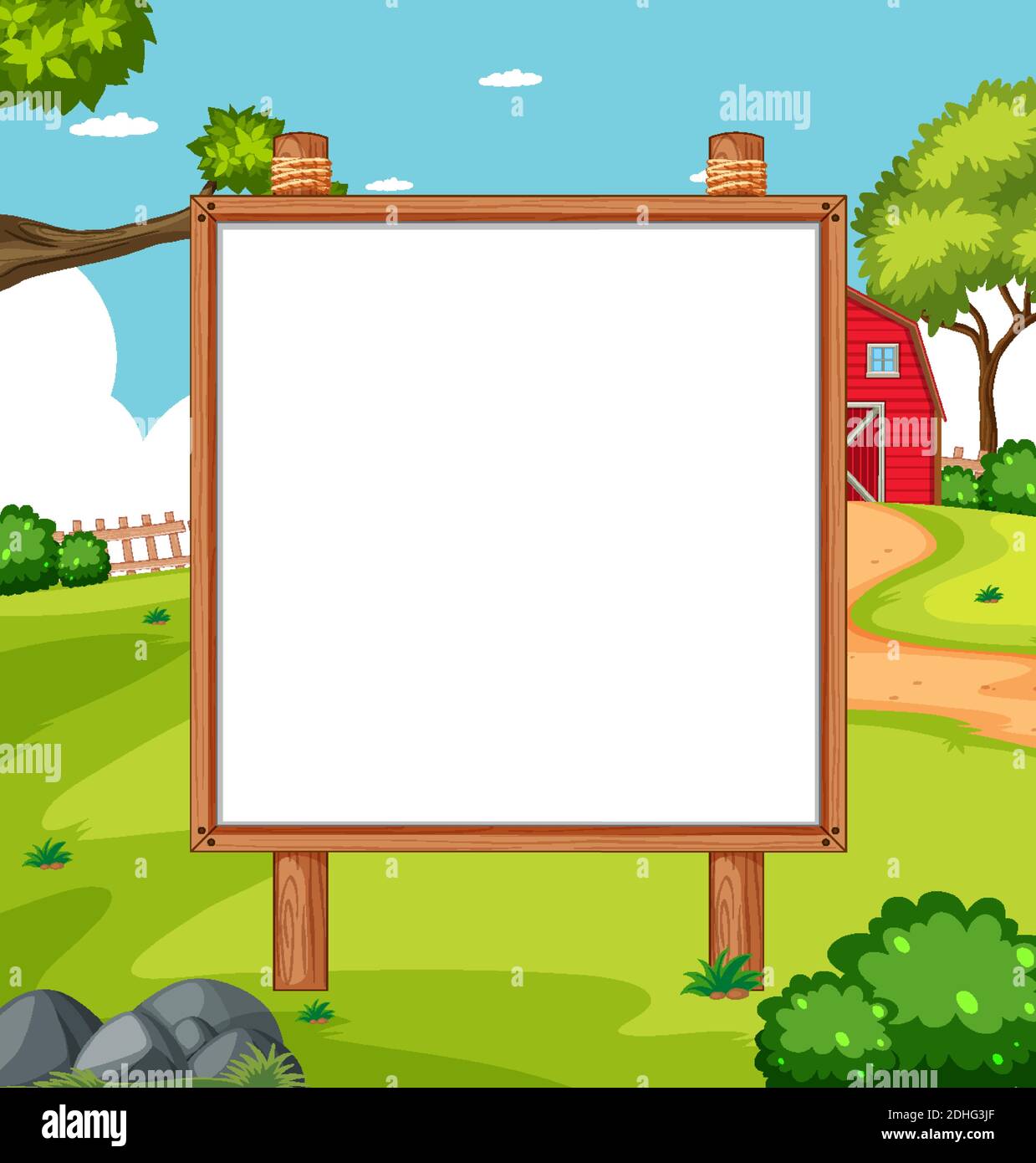 Blank wooden frame in nature park scene illustration Stock Vector Image ...