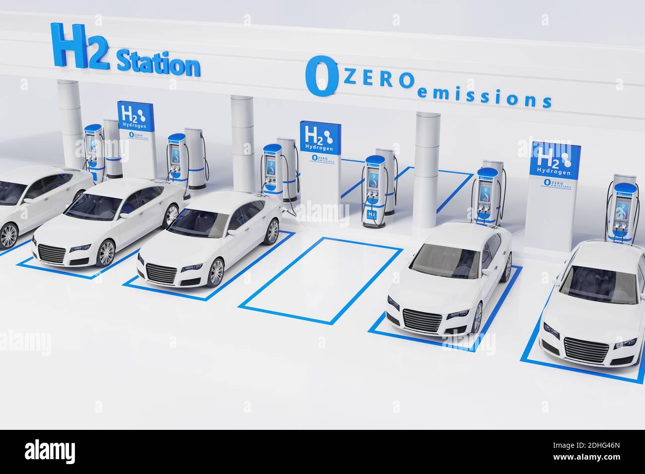 Hydrogen fuel car charging station white color visual concept design ...