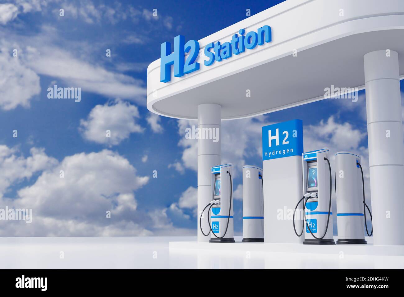 Hydrogen fuel car charging station white color visual concept design ...