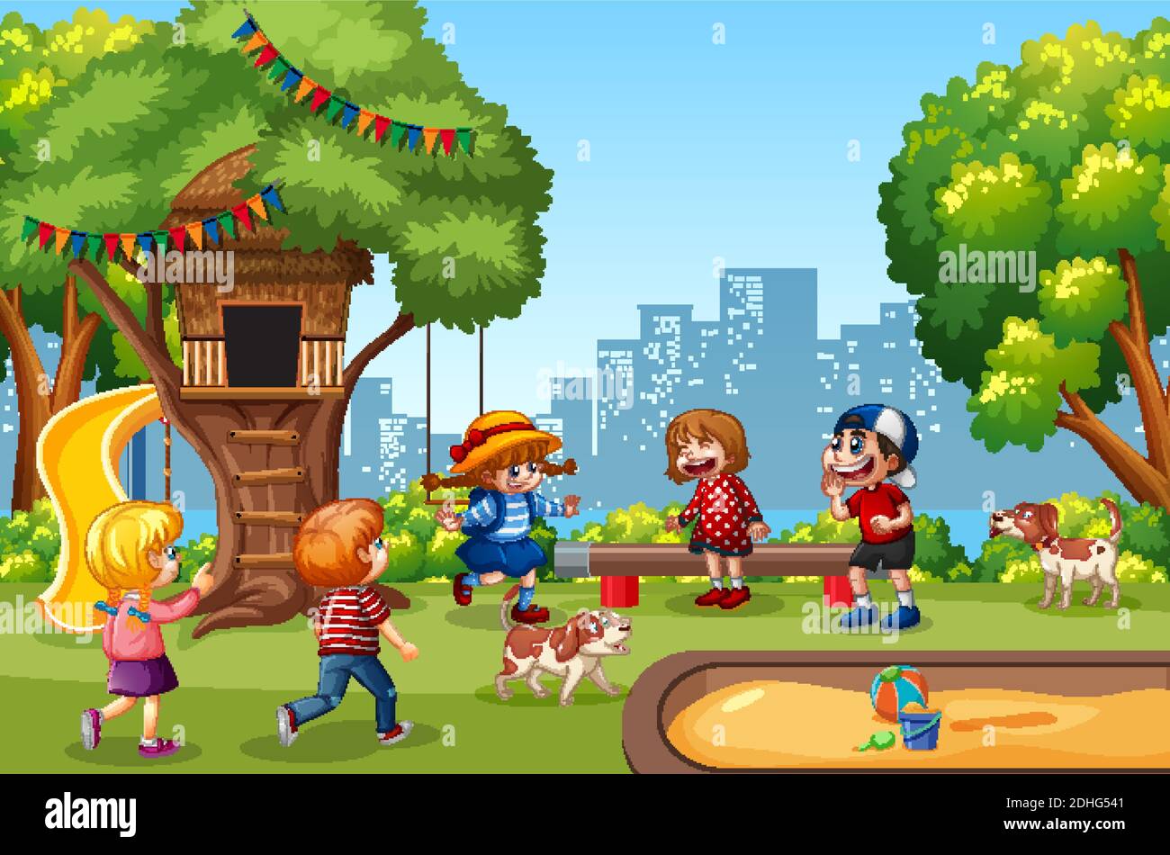 Children playing in the playground scene illustration Stock Vector ...