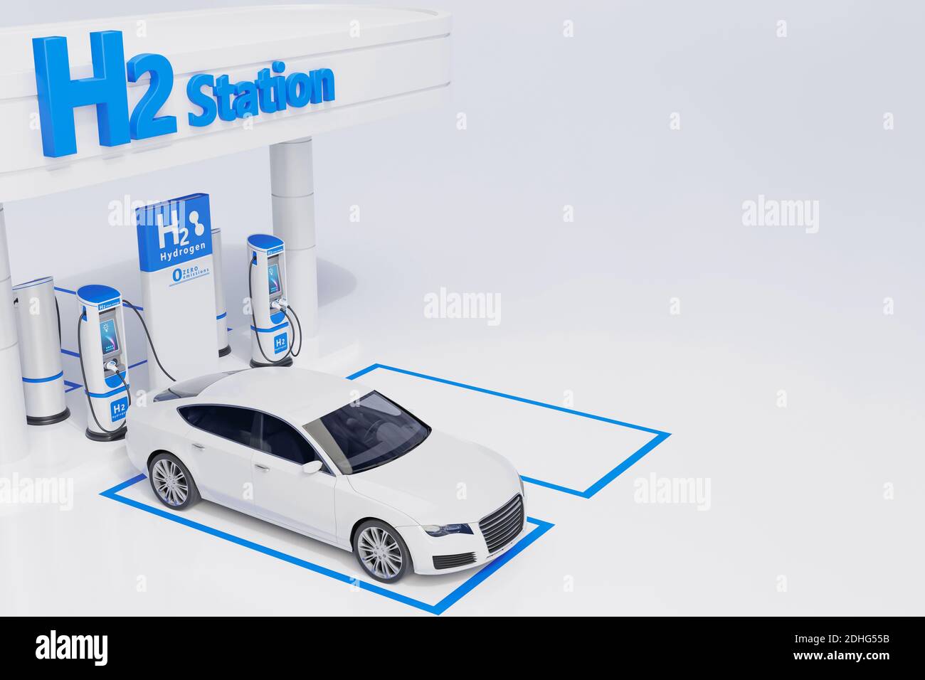 Hydrogen fuel car charging station white color visual concept design ...