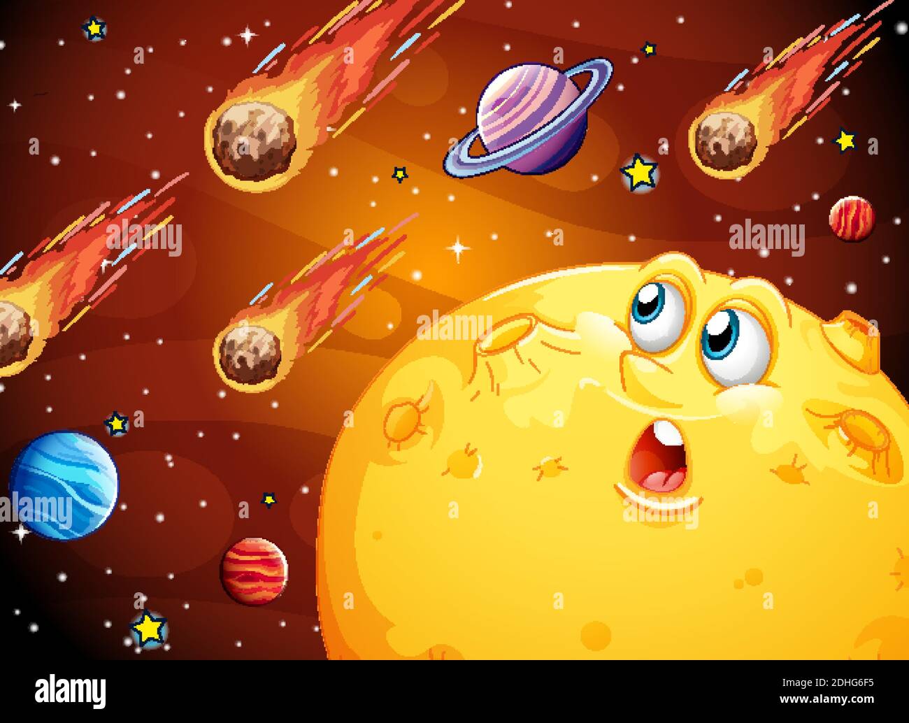 Moon with happy face on space galaxy theme background illustration ...