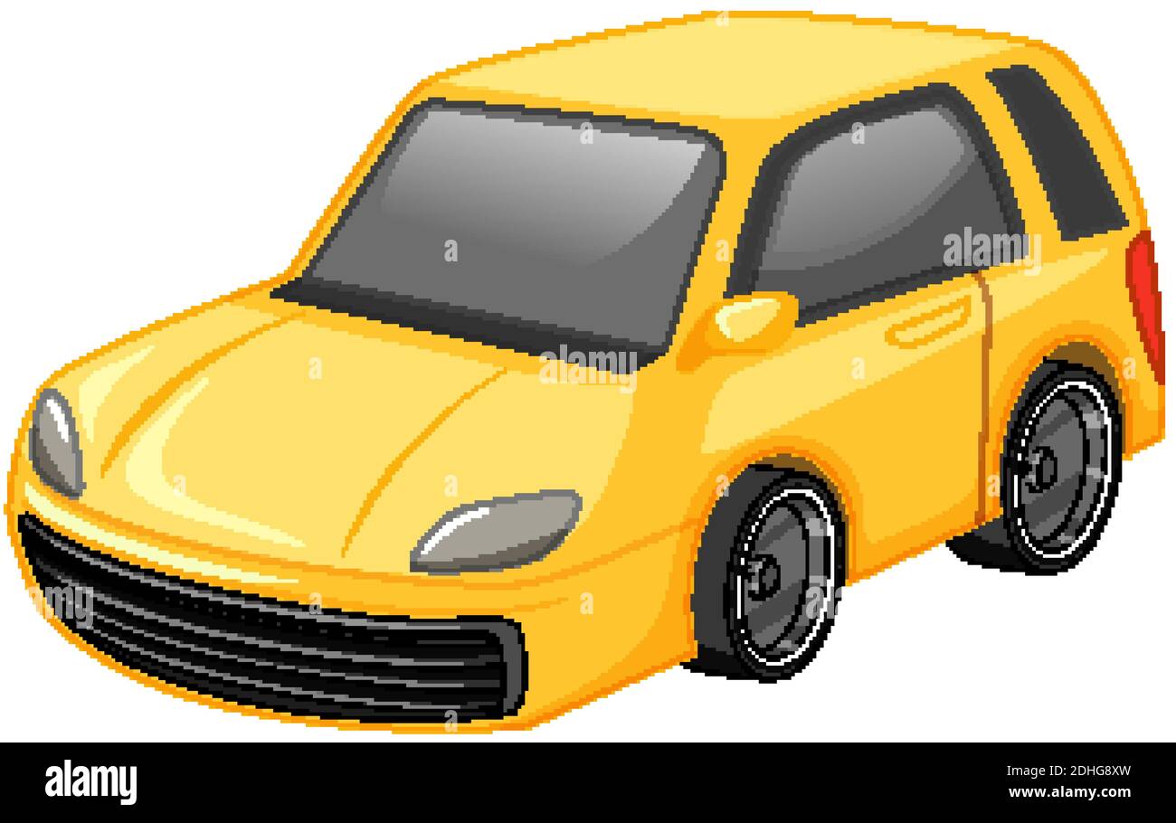 Yellow car cartoon style isolated on white background illustration ...