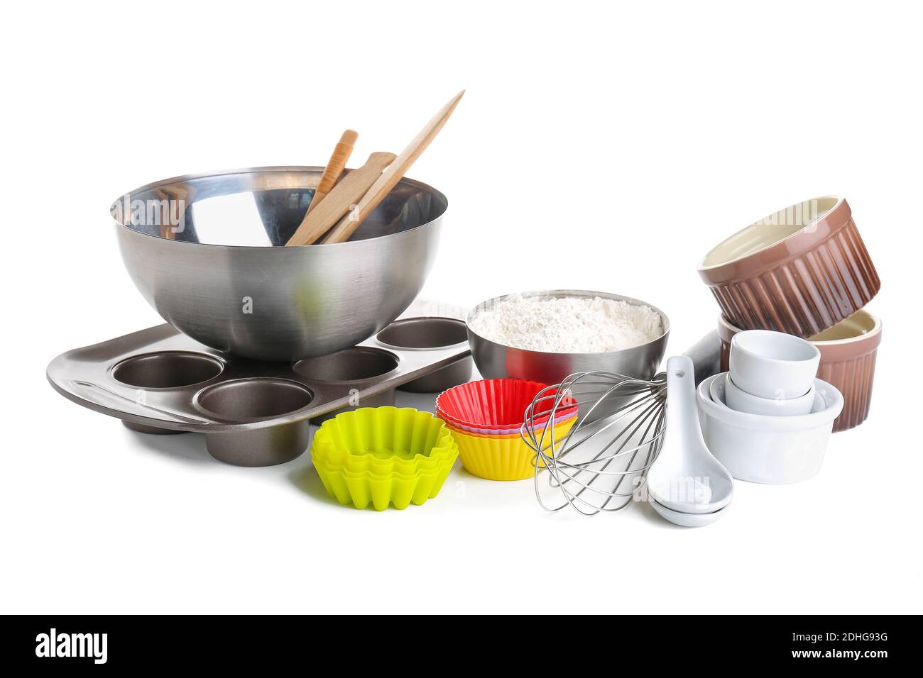 Set of kitchen utensils for bakery on white background Stock Photo - Alamy