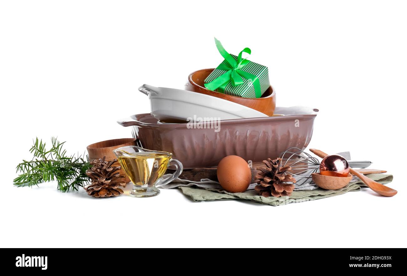 Kitchen utensils for Christmas bakery on white background Stock Photo ...