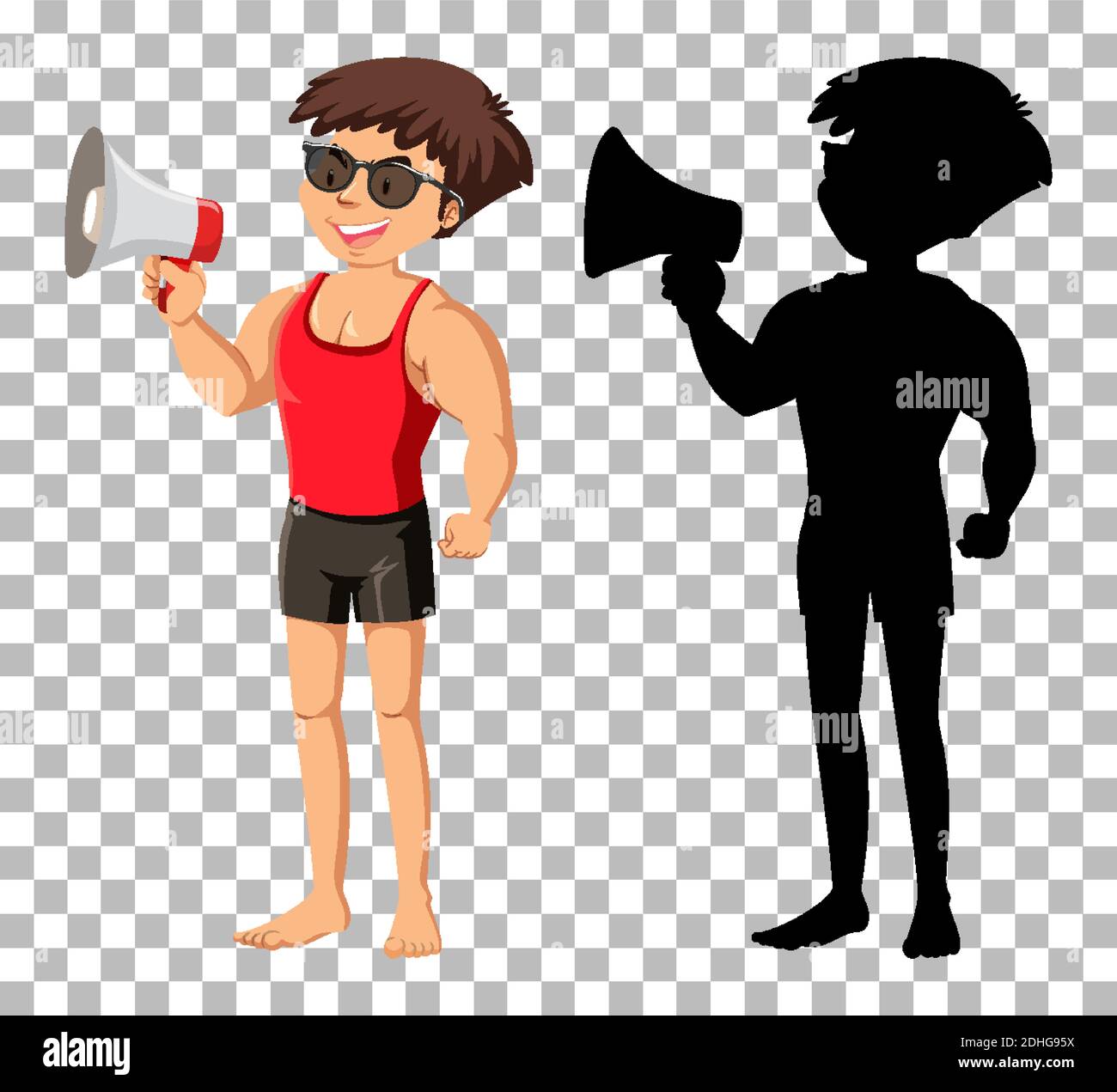 Summer cartoon character on transparent background and its silhouette ...