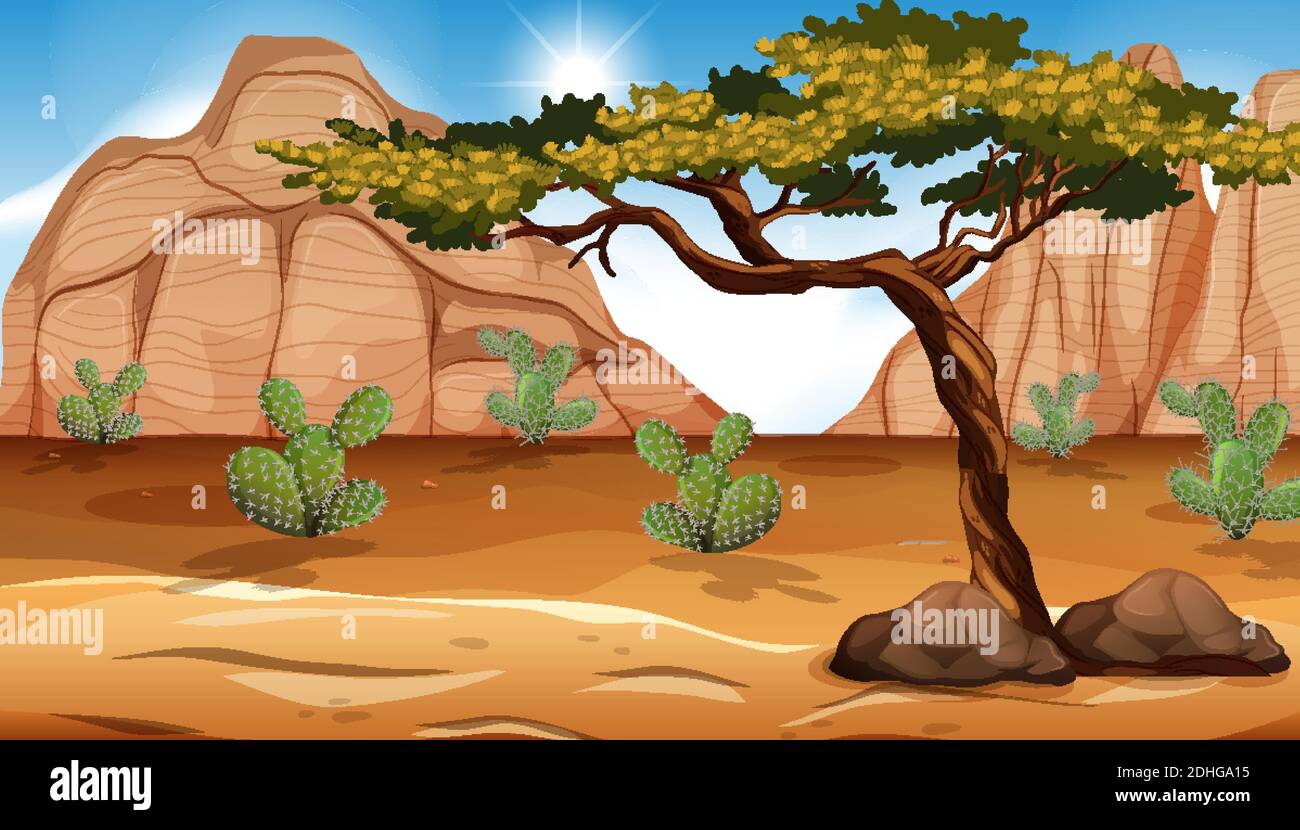 Wild desert landscape at daytime scene illustration Stock Vector Image ...