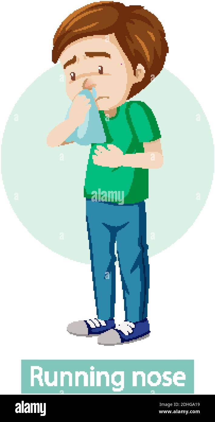 Cartoon character with running nose symptoms illustration Stock Vector ...