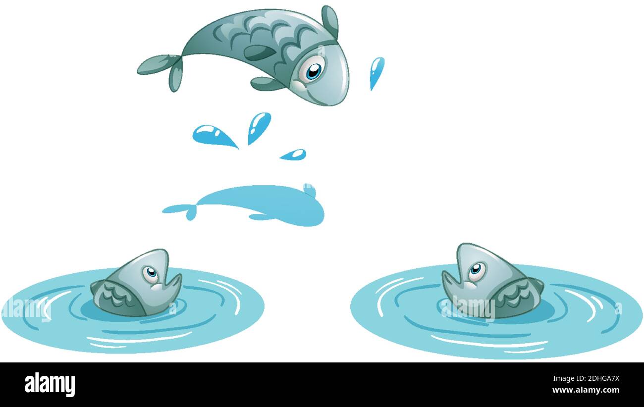 Three fish in the water isolated on white background illustration Stock ...