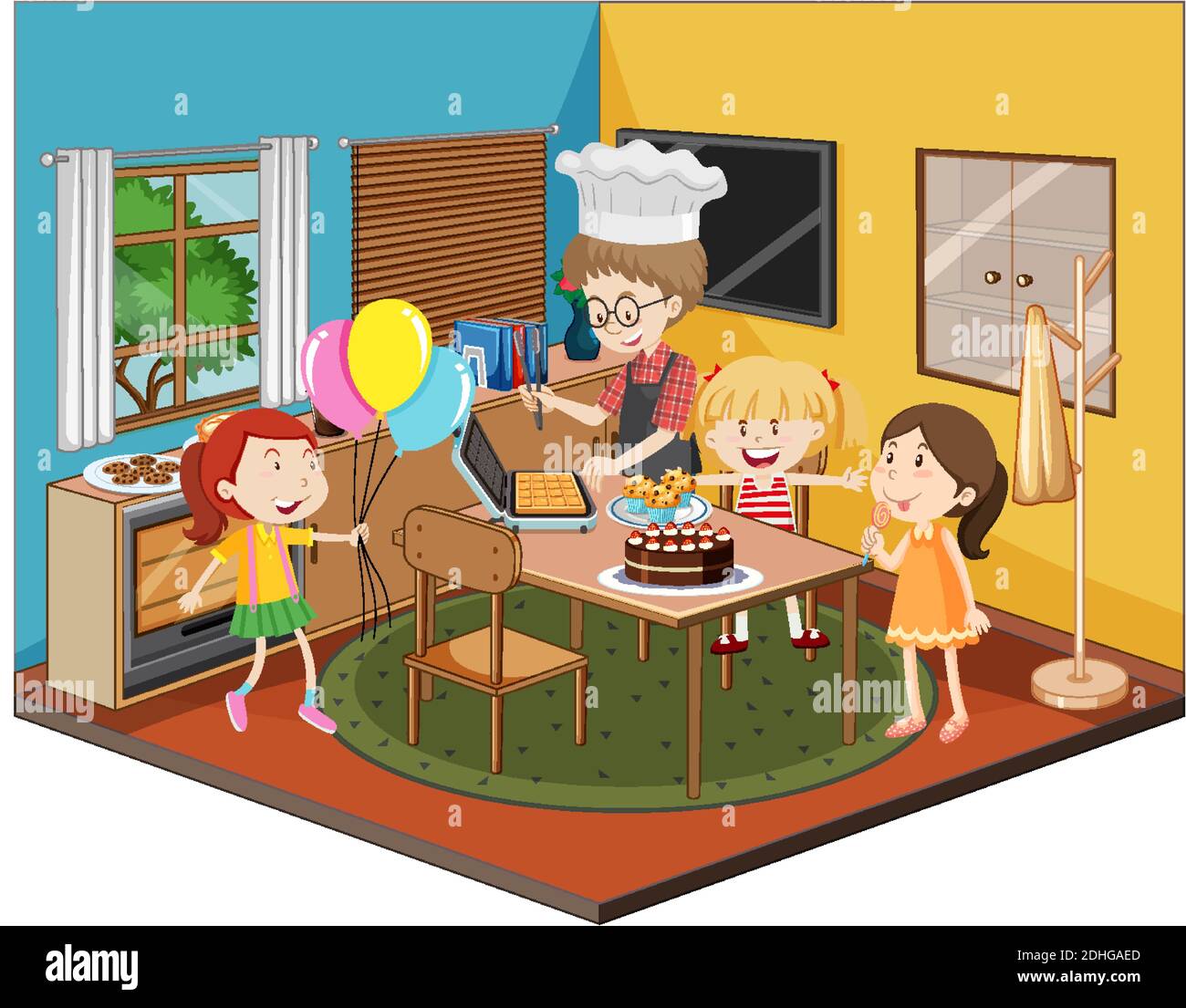 Children in the kitchen with party theme illustration Stock Vector ...