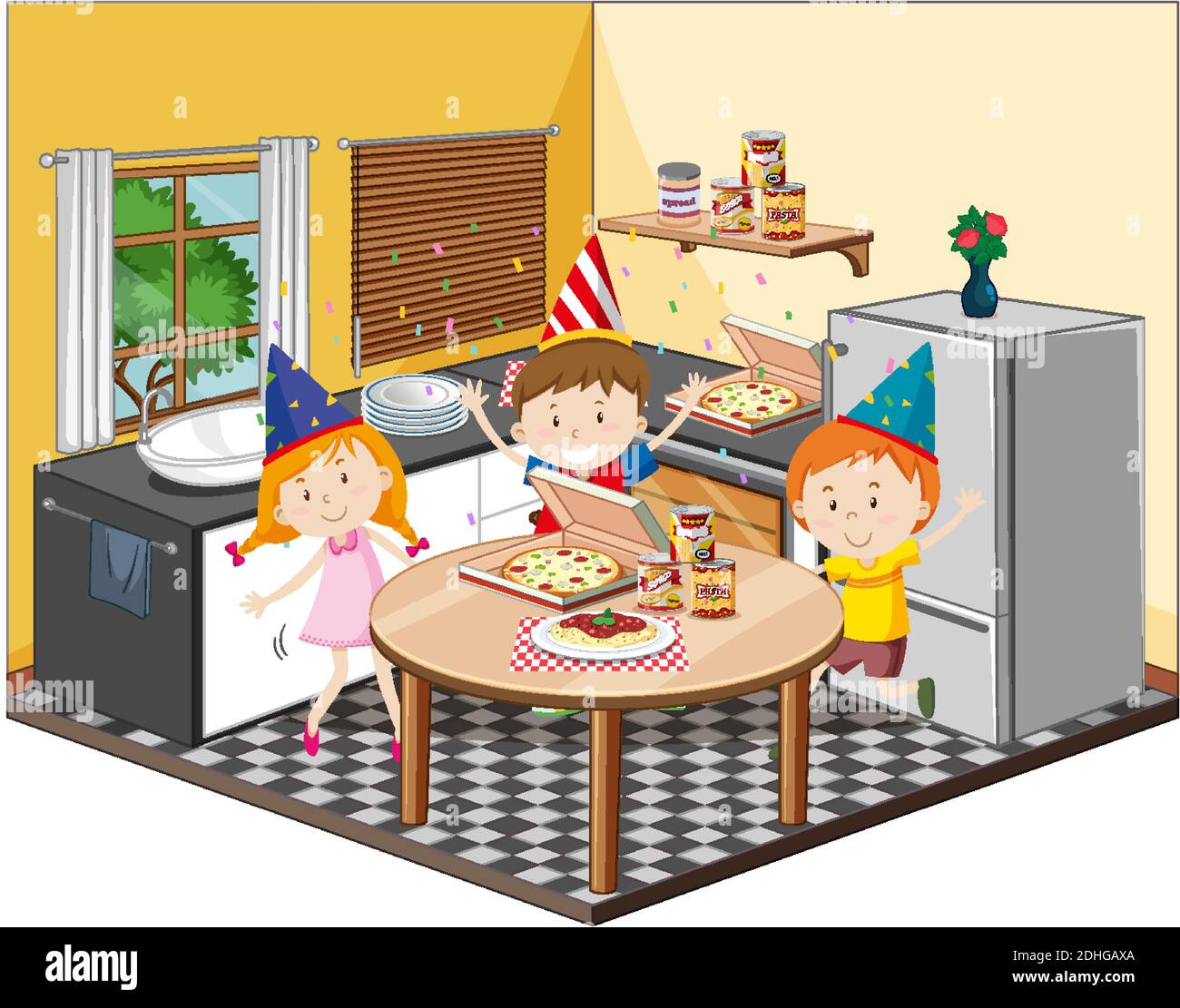 Children in the kitchen with party theme illustration Stock Vector ...