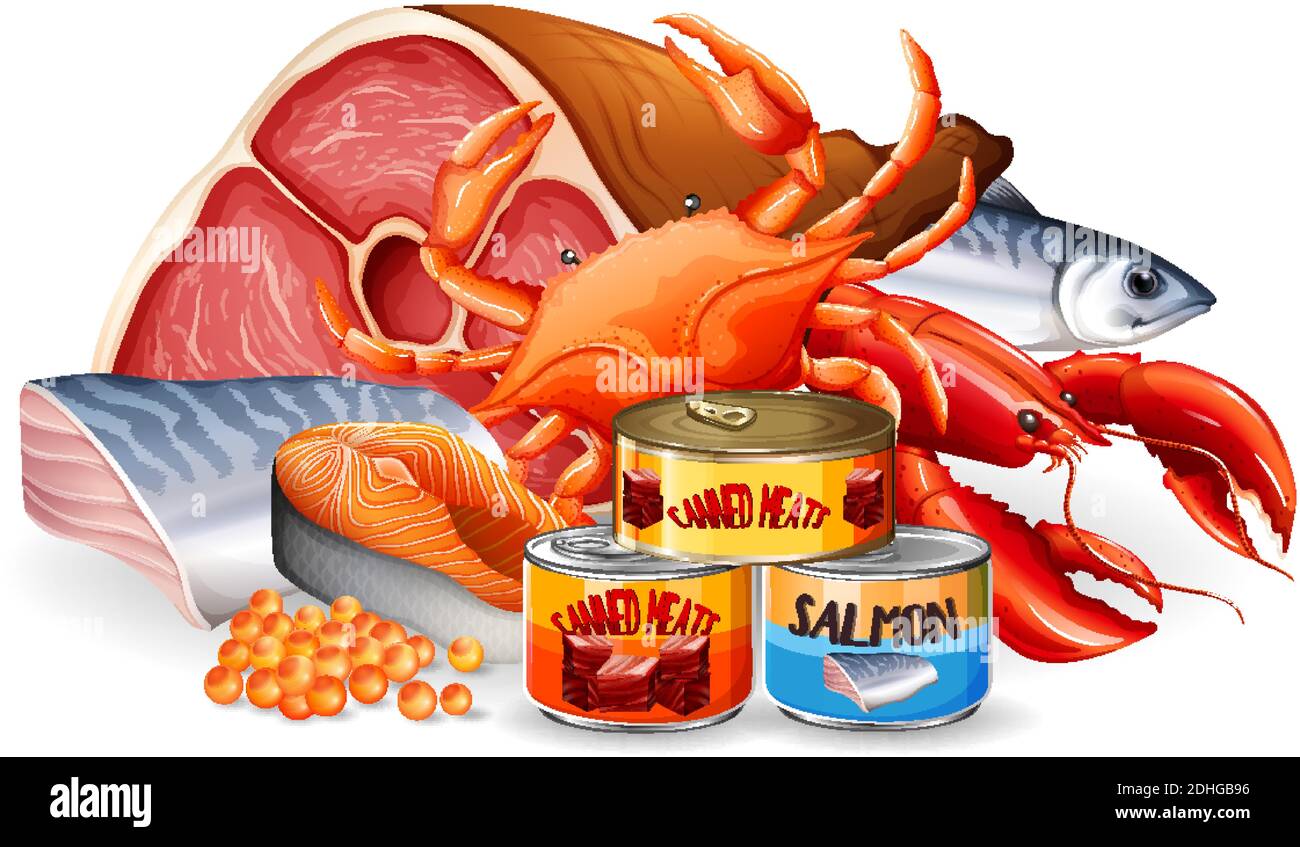 Set of different meats food with canned food illustration Stock Vector ...