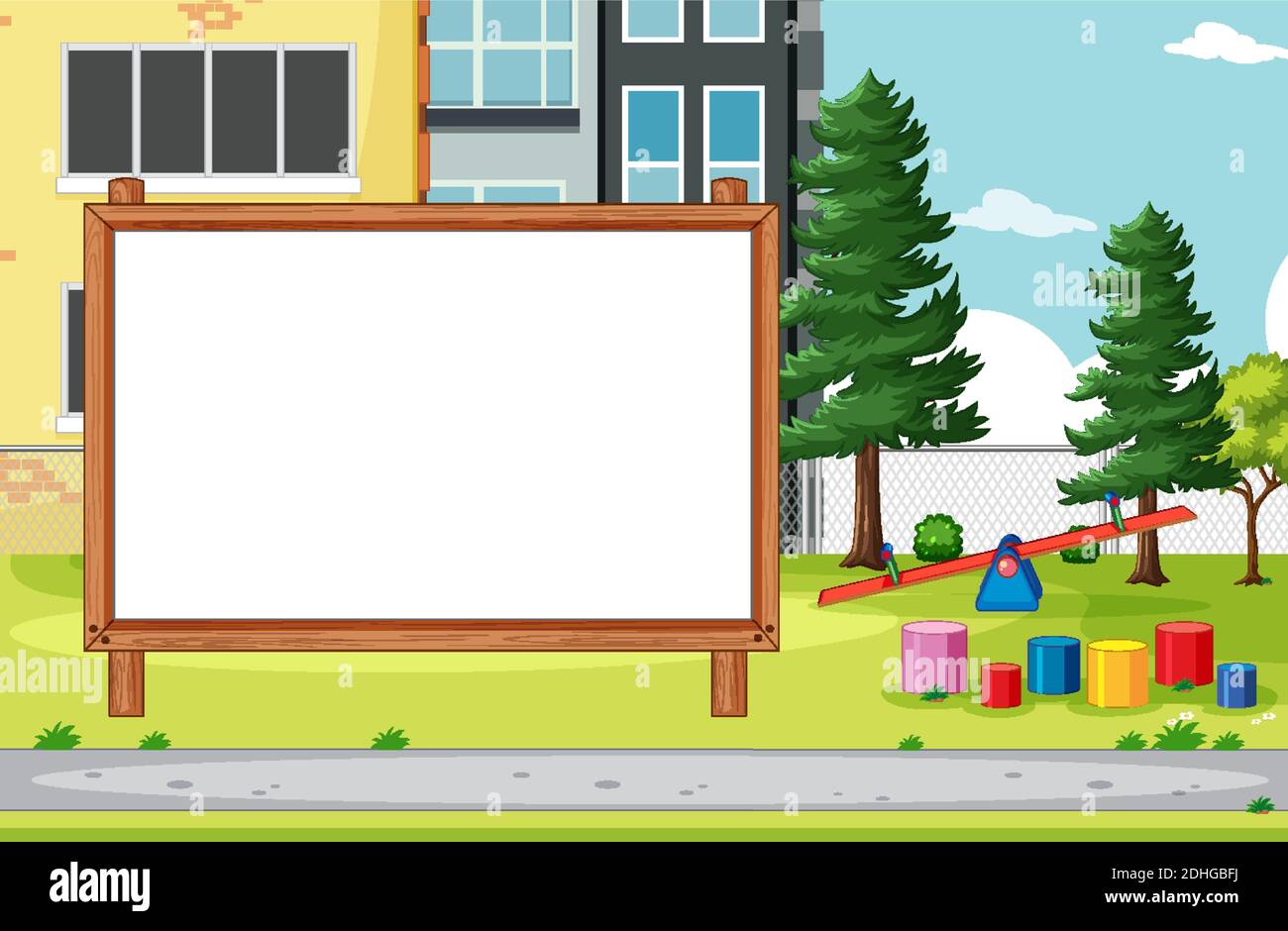 Empty banner board in playground scenery illustration Stock Vector ...