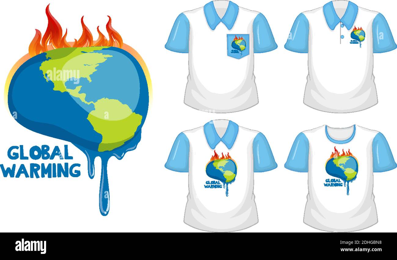 Global warming logo with set of different shirts isolated on white ...