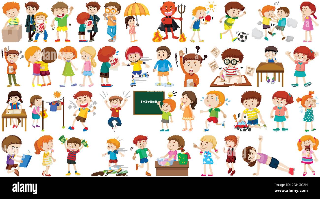 Set of cute kids cartoon character illustration Stock Vector Image ...
