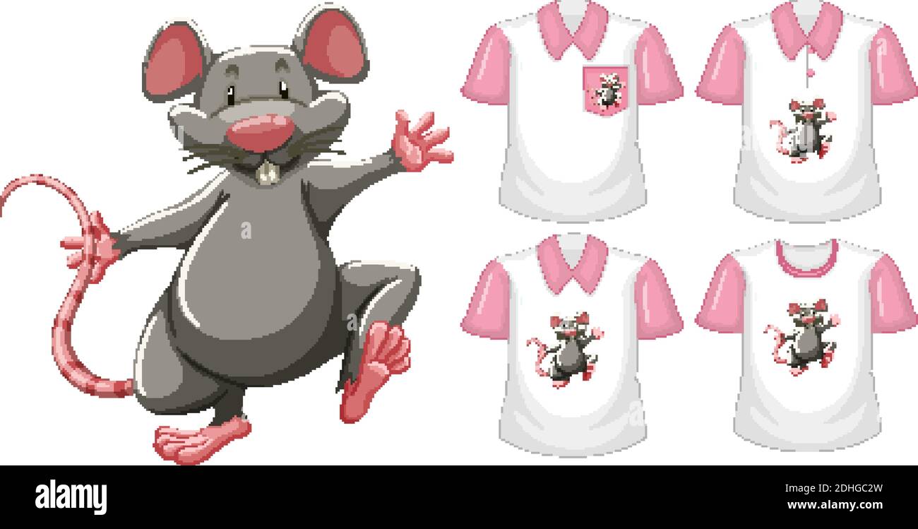 Mouse in stand position cartoon character with many types of shirts on ...