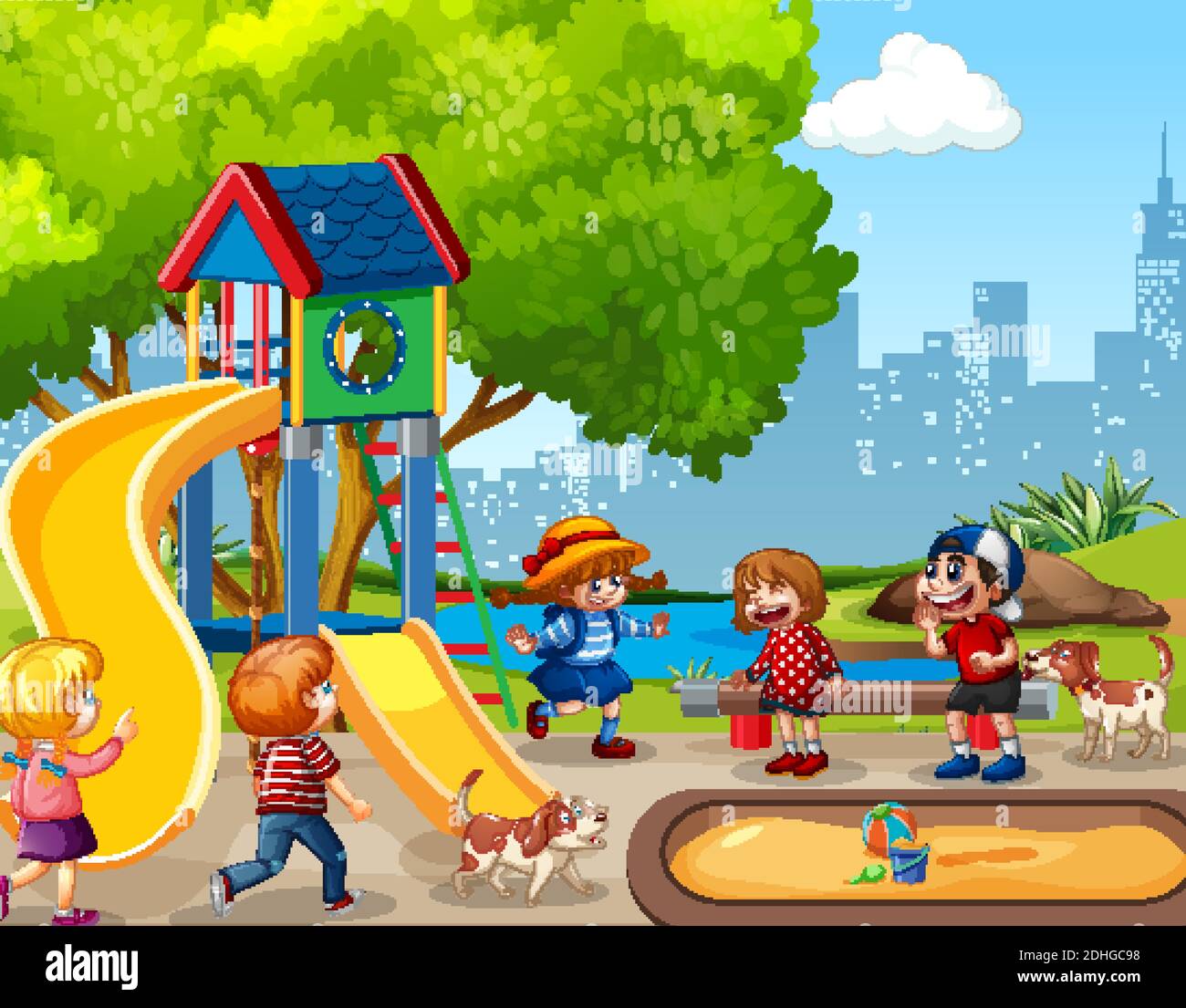 Children playing in the playground scene illustration Stock Vector ...
