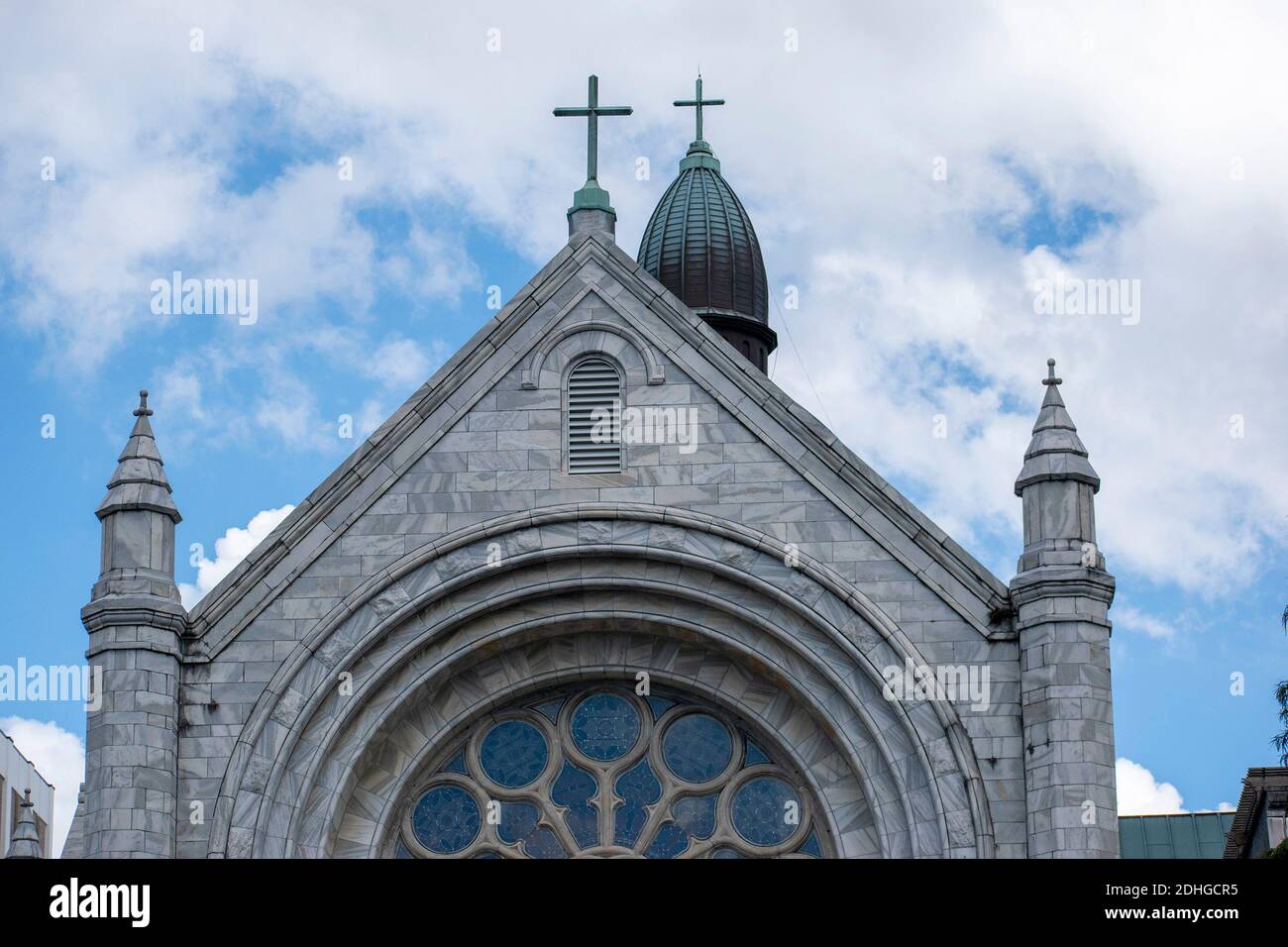 roof of an old church with a triangular shape on a cloudy day Stock ...