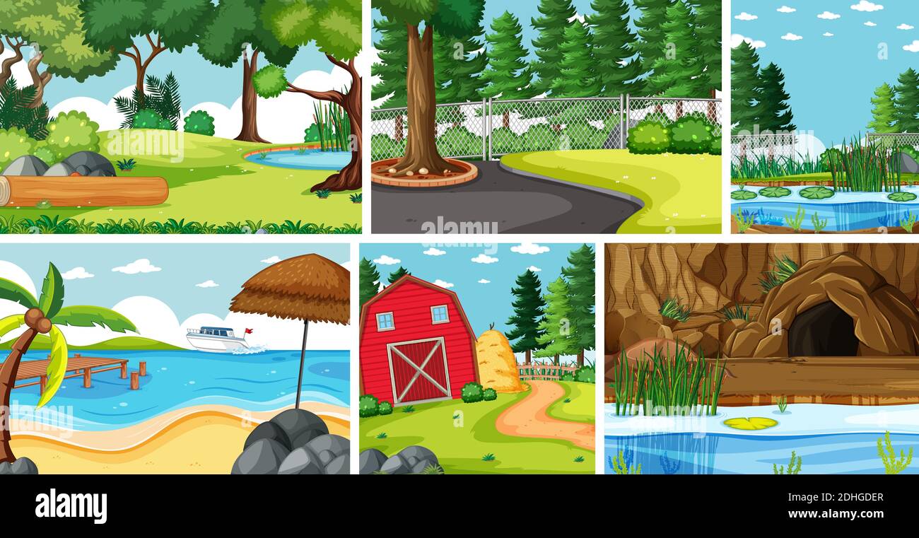 Six nature scenes with different locations illustration Stock Vector ...