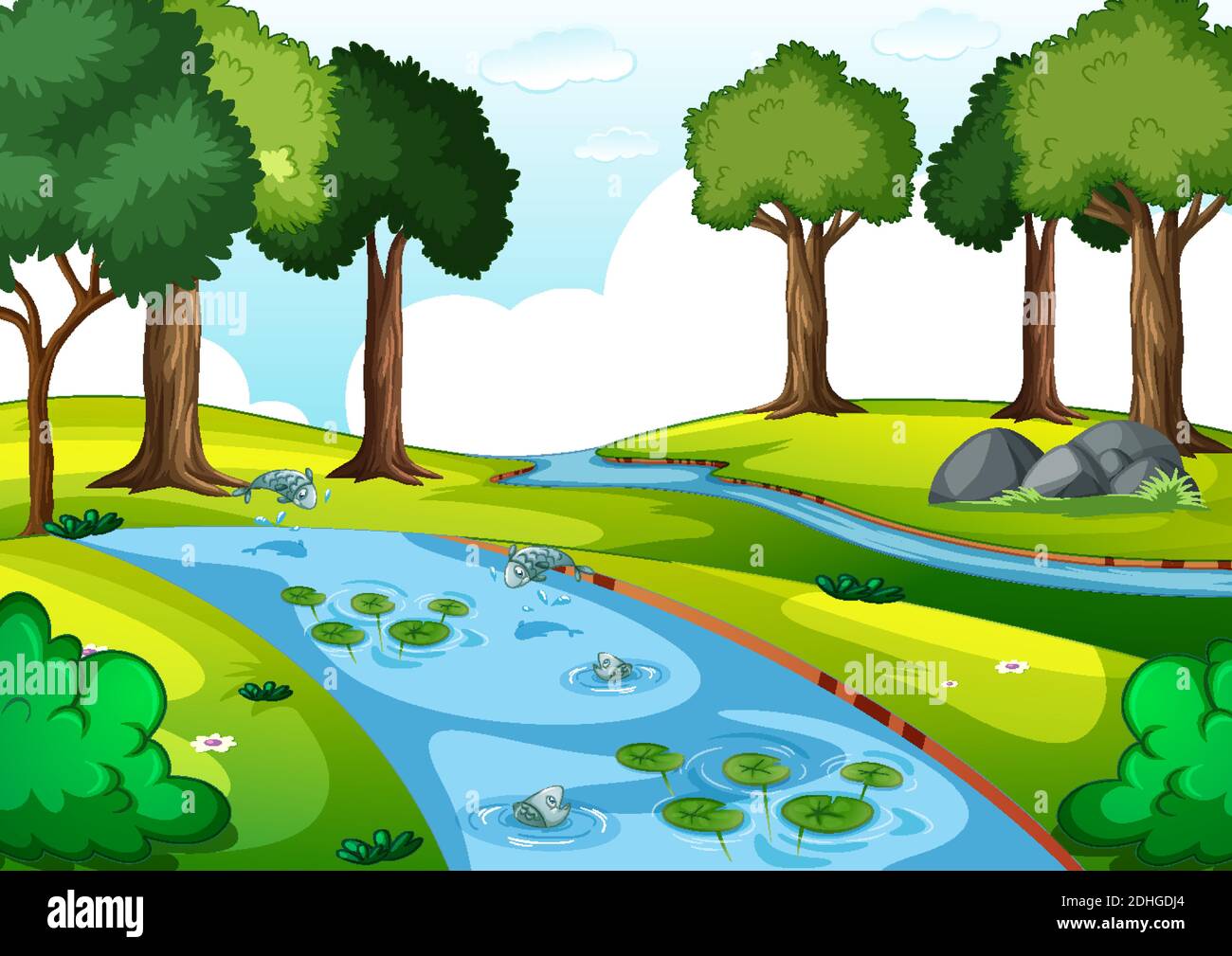 Stream in the nature park scene illustration Stock Vector Image & Art ...