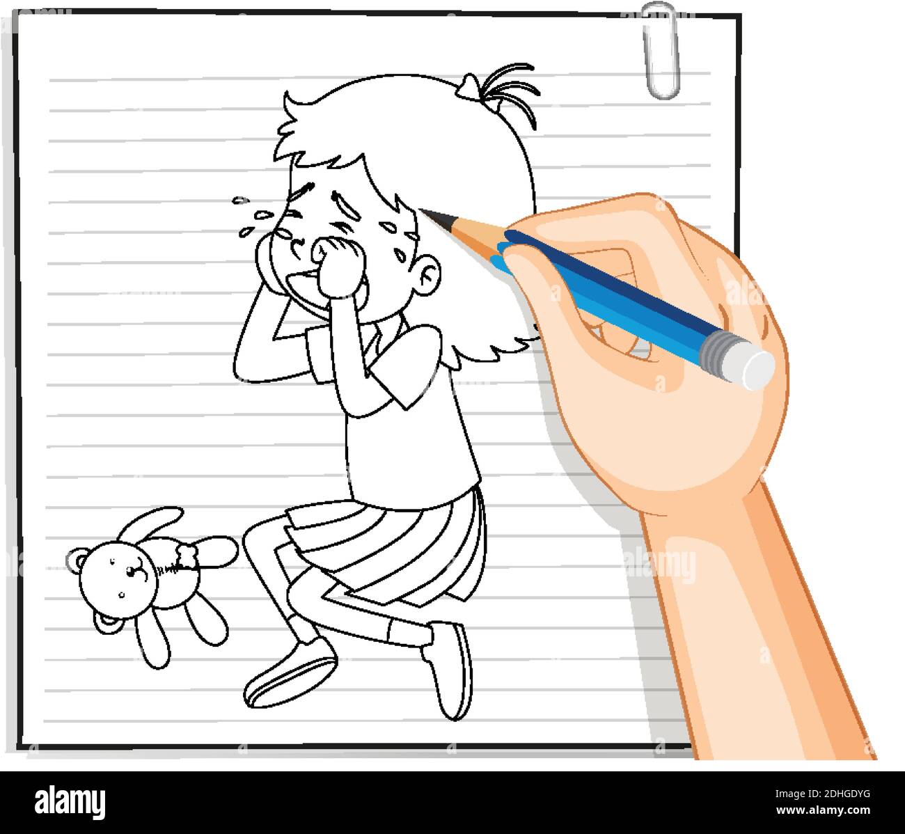 Hand writing of girl crying outline illustration Stock Vector Image ...