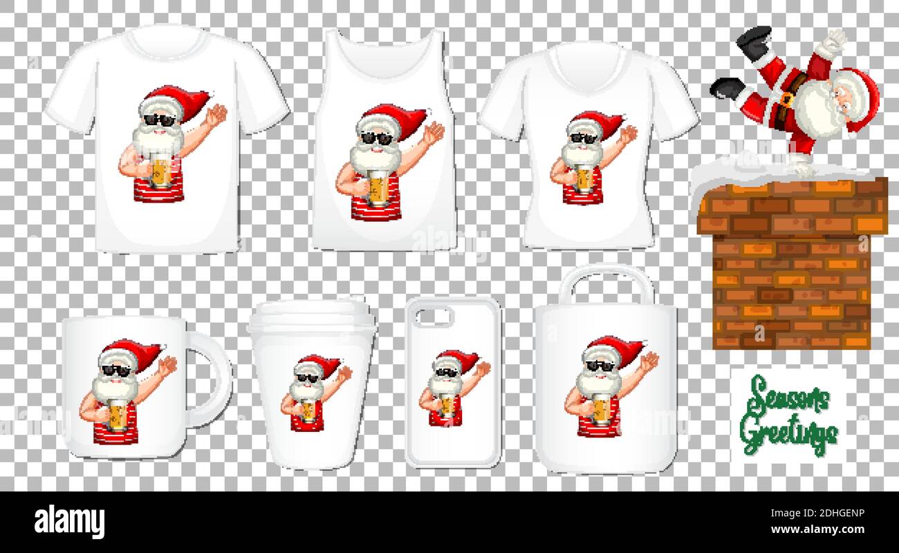 Santa Claus dancing cartoon character with set of different clothes and ...