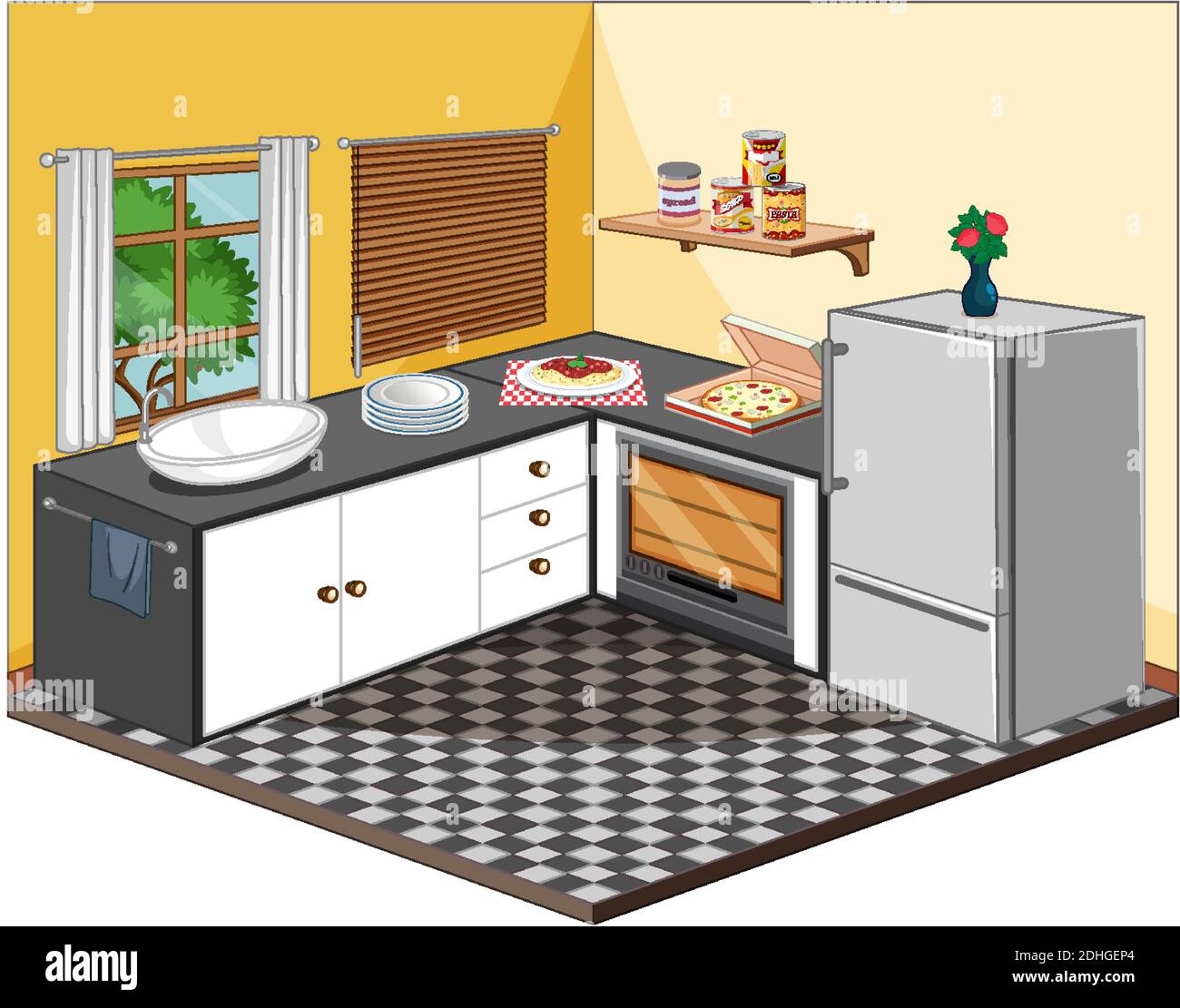 Dining room interior with furniture in modern style illustration Stock ...