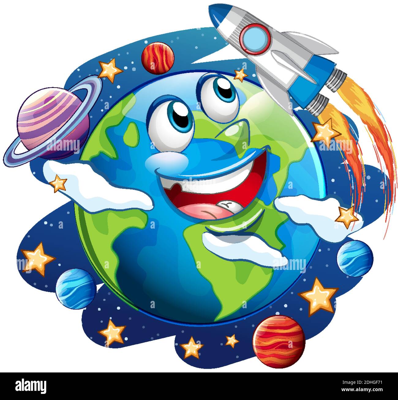 The earth with feeling face on space galaxy theme on white background ...
