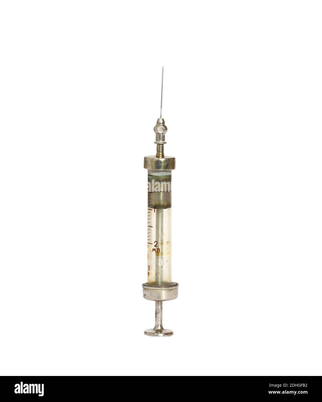 An isolated vertical closeup of a rusty medical syringe Stock Photo - Alamy