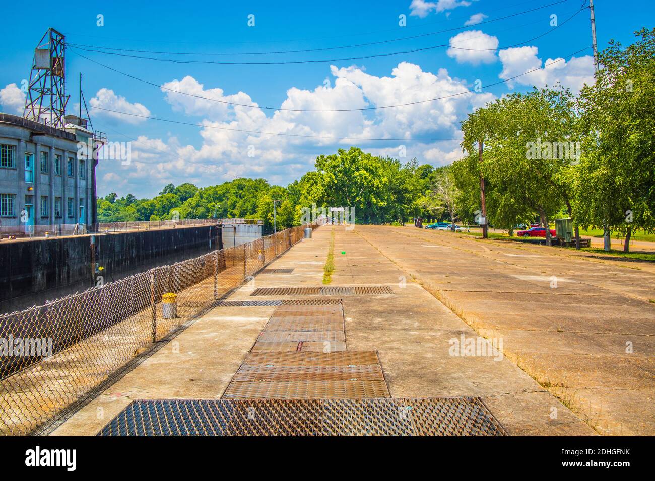 Augusta, Ga USA - 07 04 20: Lock and Dam river concrete walkway and ...
