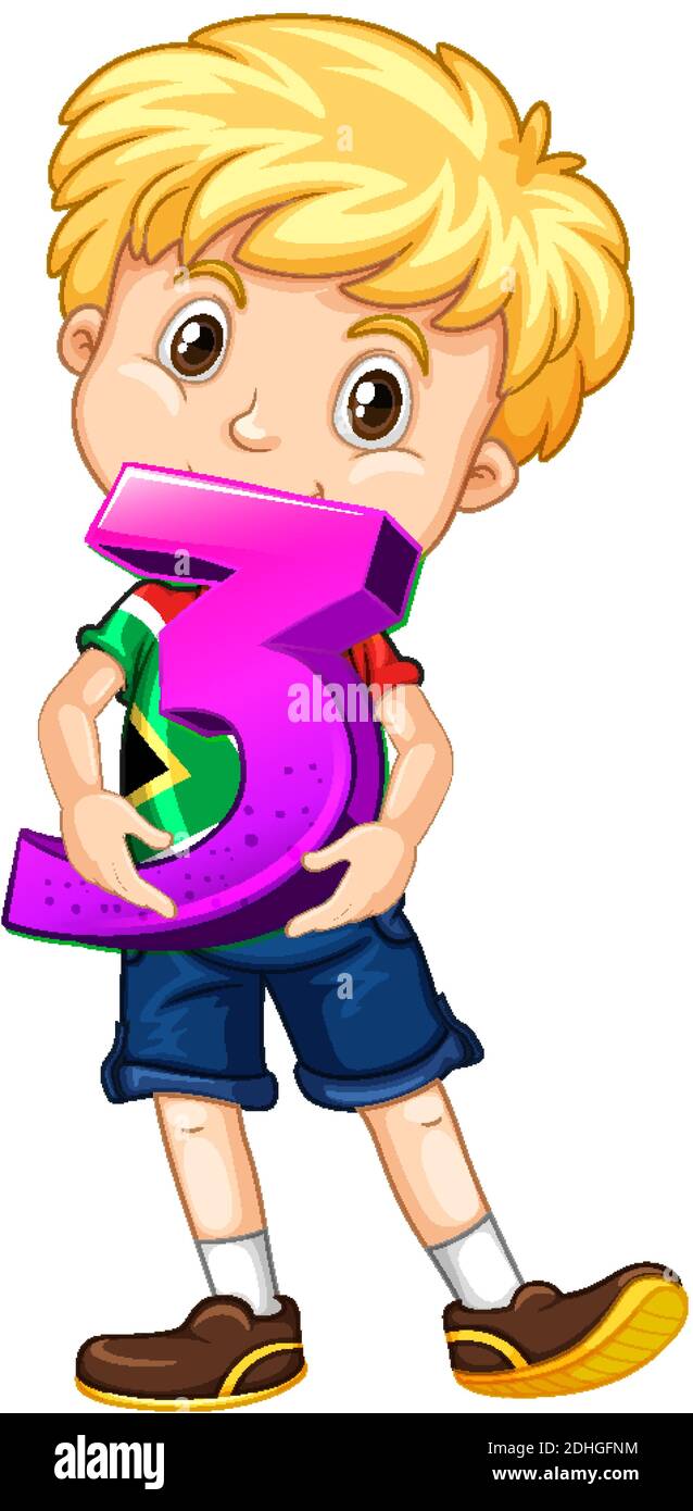 Blonde boy holding math number three illustration Stock Vector Image ...