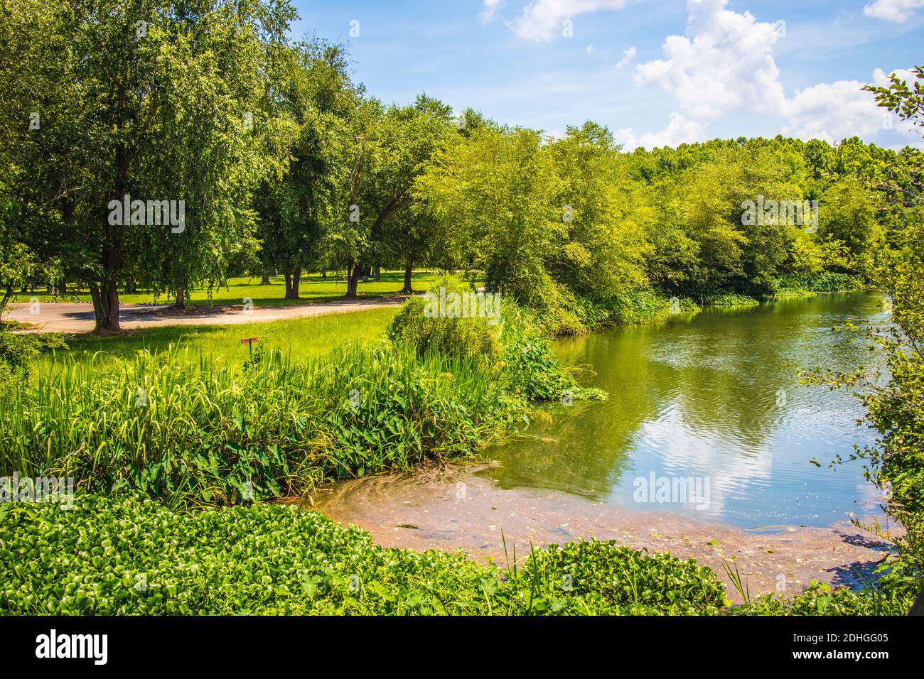 Augusta, Ga USA - 07 04 20: Lock aqnd Dam lake and green landscapes ...